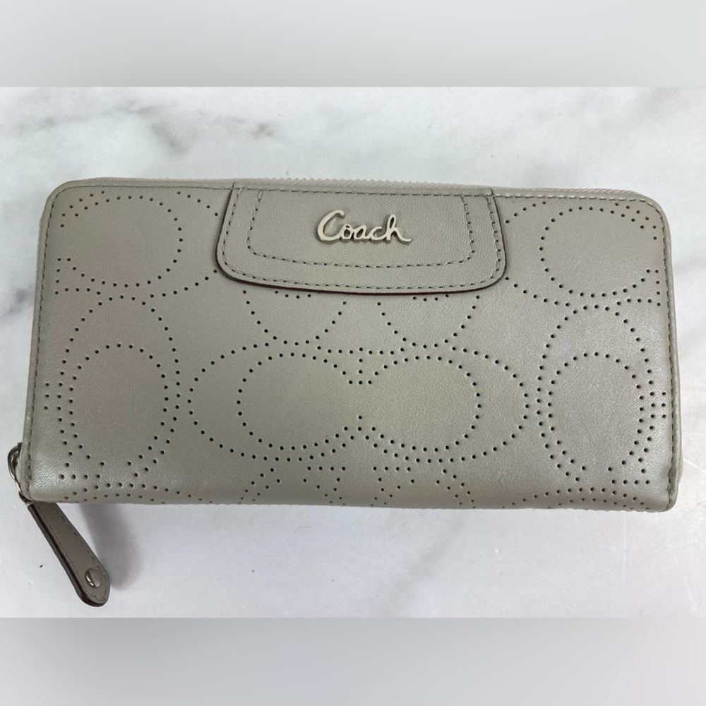 Coach Leather Perforated Signature Zip Around Wallet … - Gem